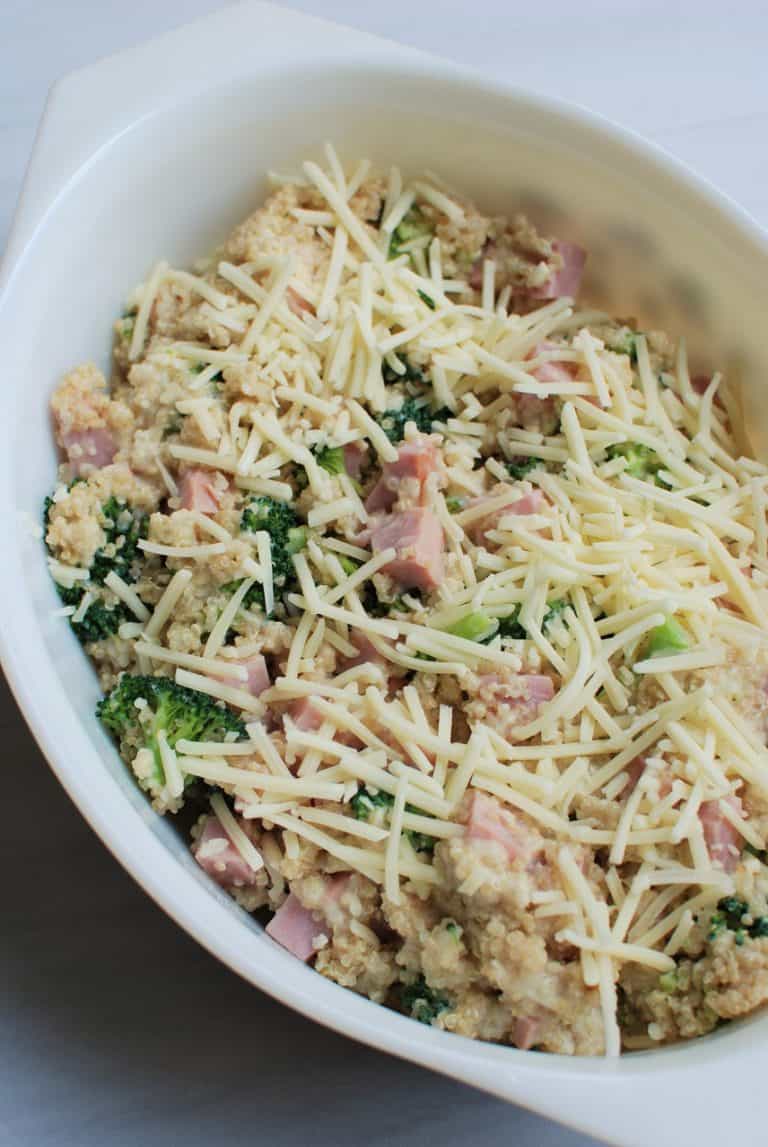 Cheesy Leftover Ham Casserole with Quinoa and Broccoli