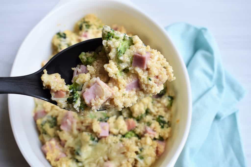 Cheesy Leftover Ham Casserole with Quinoa and Broccoli