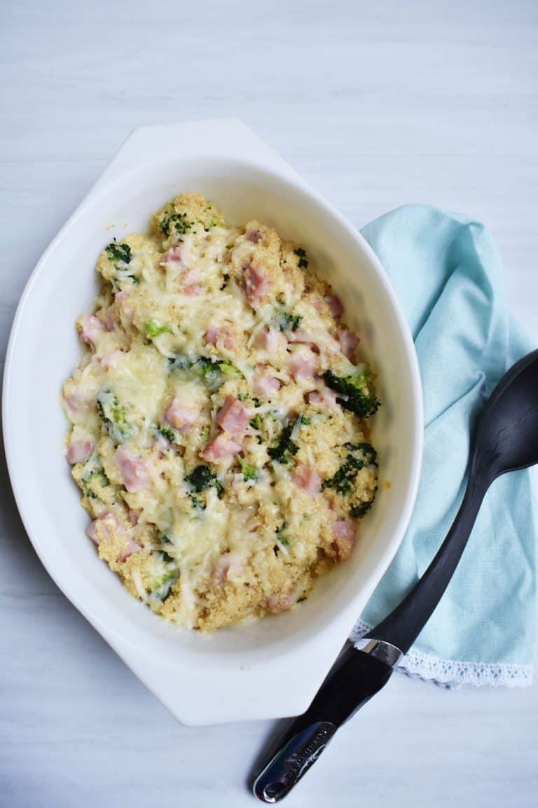 Cheesy Leftover Ham Casserole with Quinoa and Broccoli