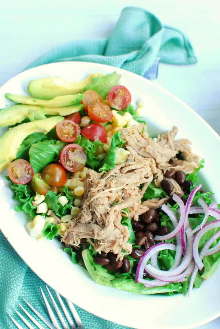 Carnitas Salad with Salsa Verde Dressing - Snacking in Sneakers