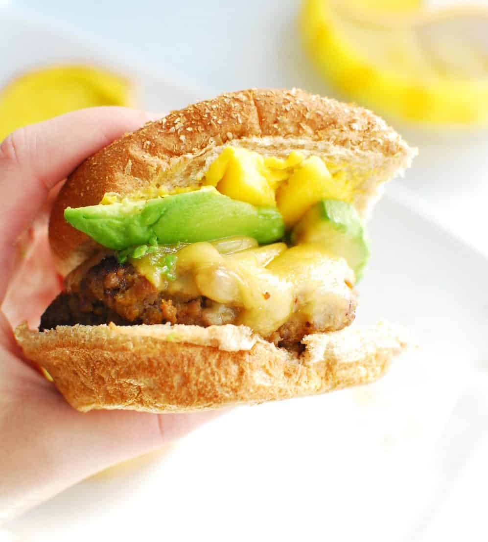 Cajun Mango Avocado Burgers - Snacking in Sneakers