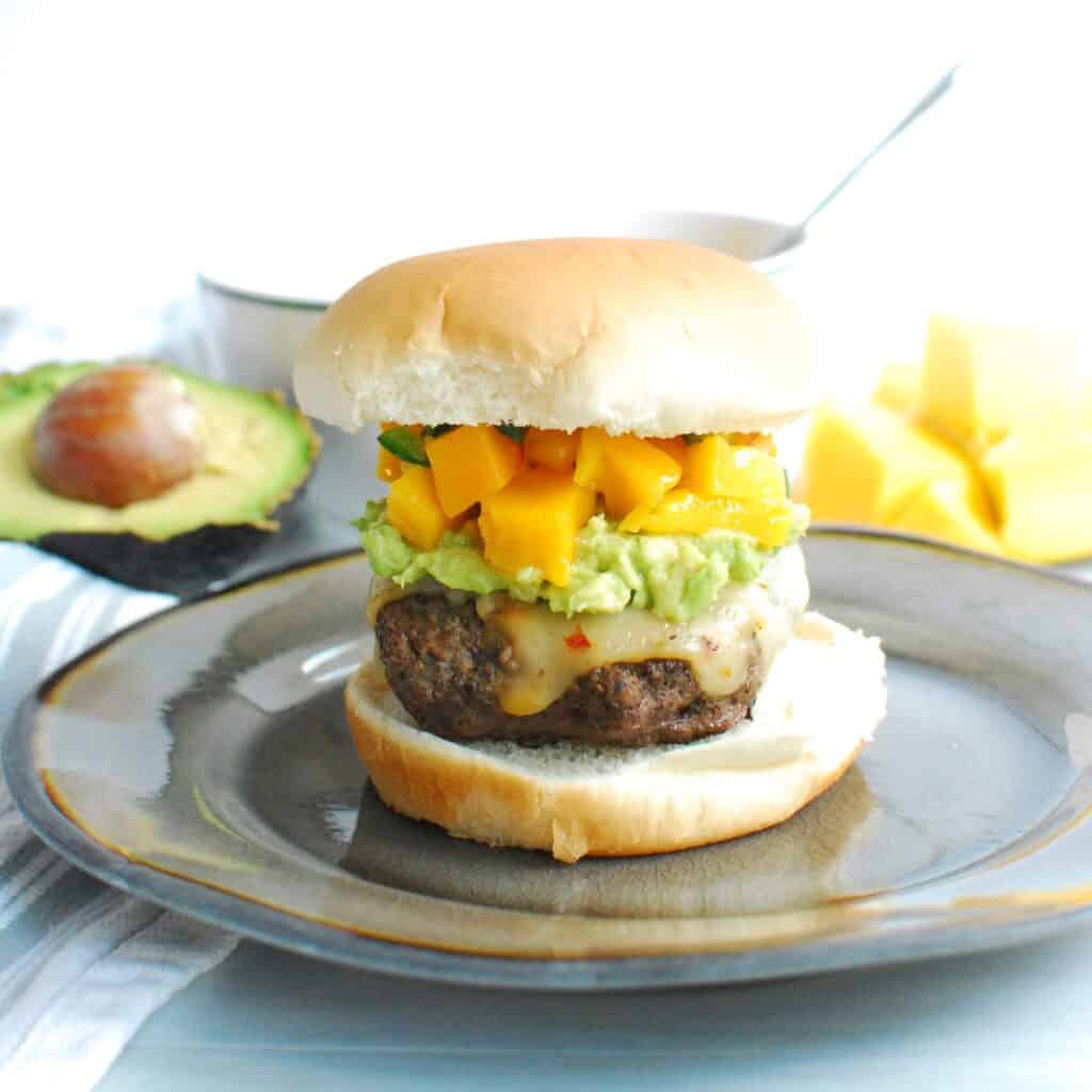 Beef Burgers with Mango Salsa - Snacking in Sneakers