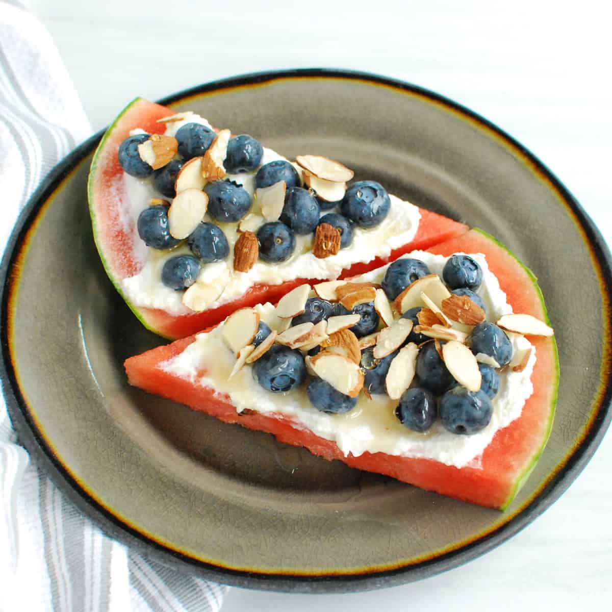 Watermelon Ricotta “Pizza” Slices - Snacking in Sneakers